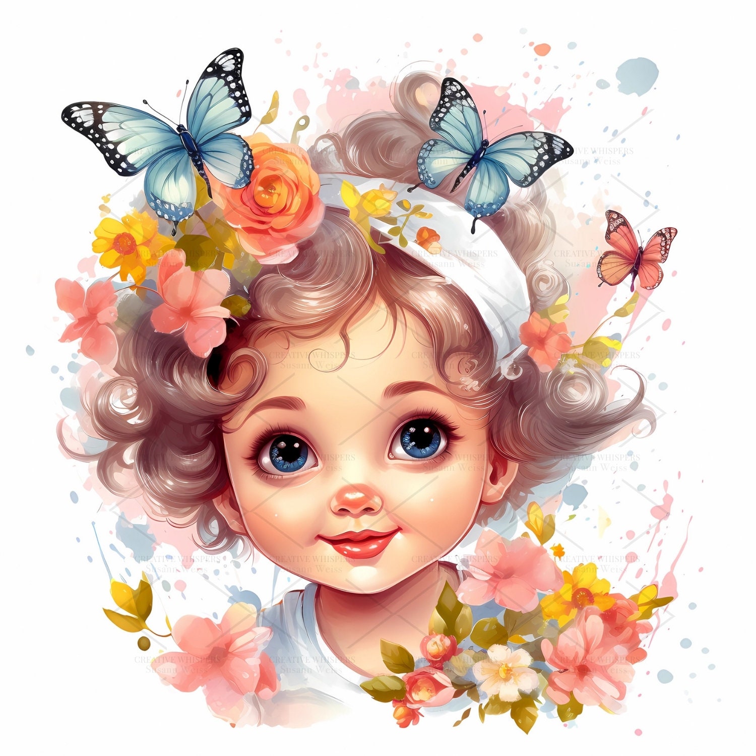 Cute Girl With Flowers Watercolor Clipart Bundle 10 High Quality Images ...