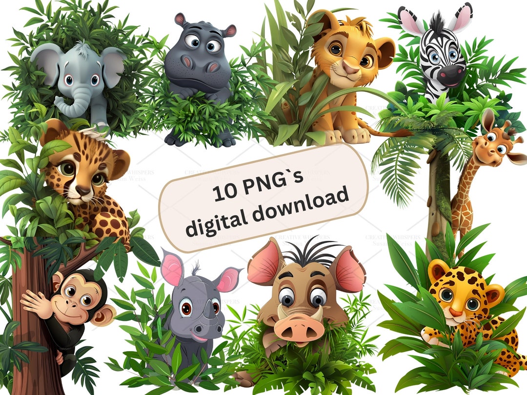 Jungle Animal Clipart Bundle: 3D Pngs for Scrapbooking (digital ...