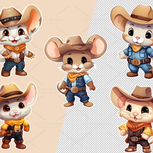 21 Digital Cute Cowboy Mouse Clip Art Set, Cute Cowboy Mouse Sticker ...