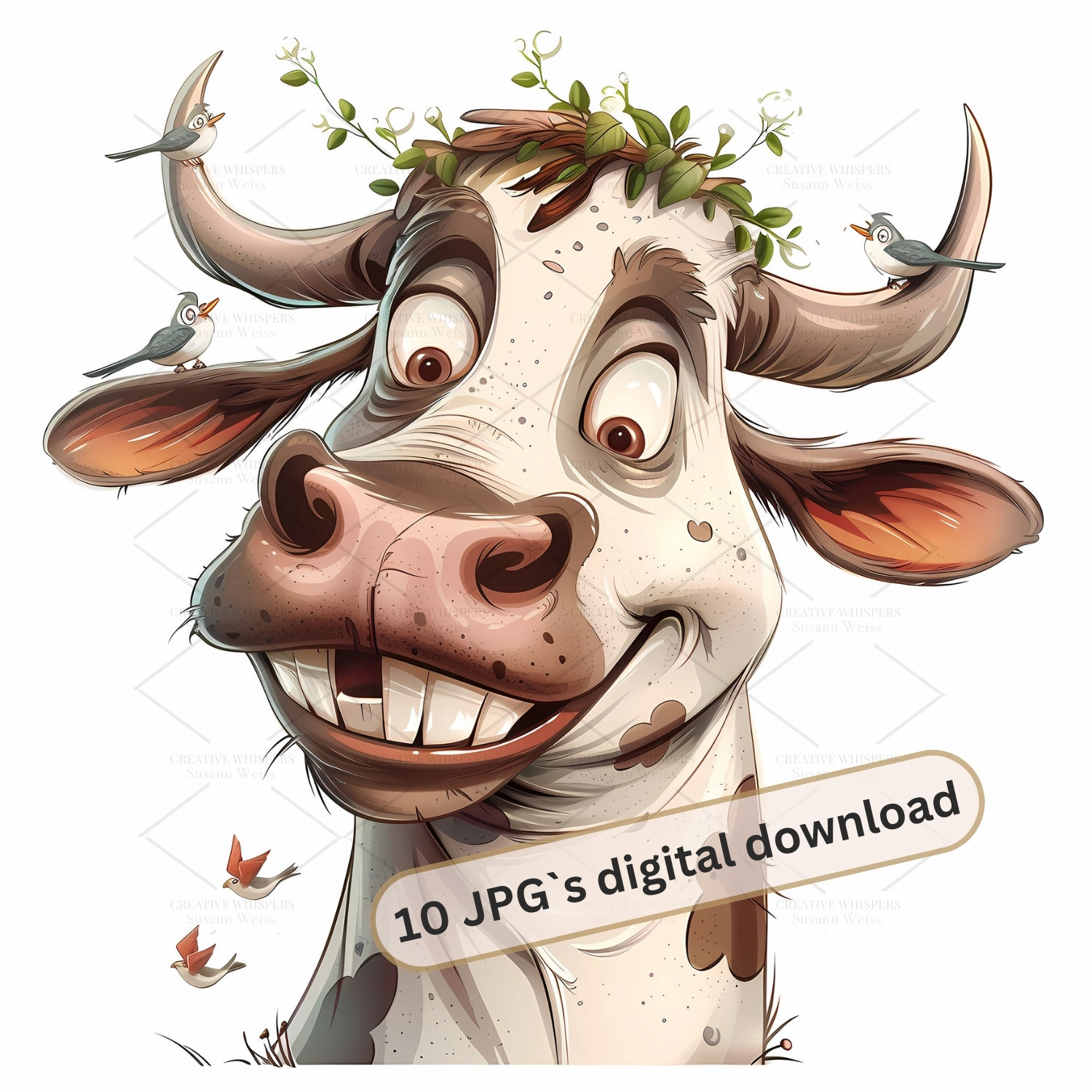 Cute Funny Crazy Cow Clipart Bundle- 10 High Quality Watercolor Jpgs ...