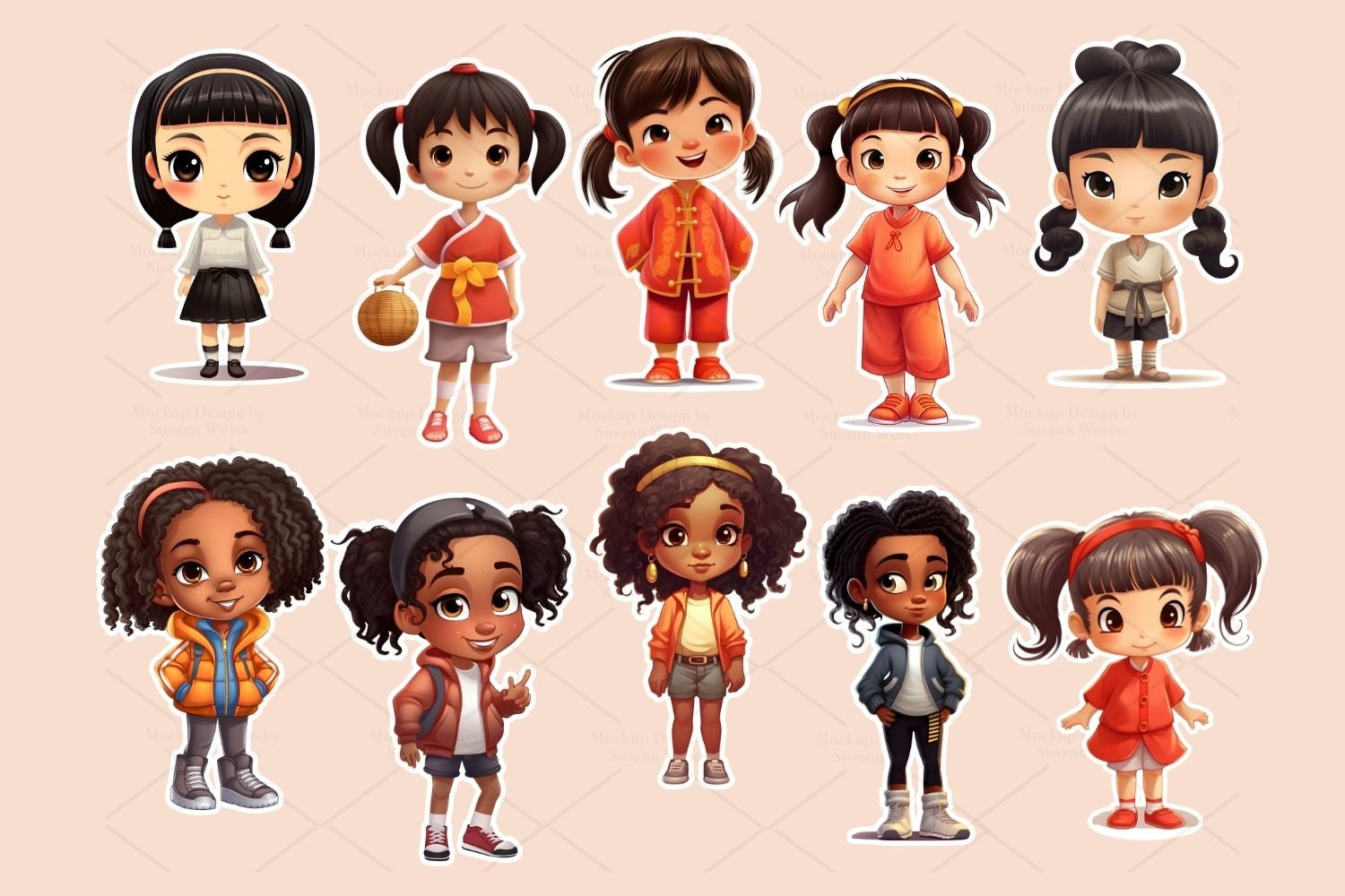 78 Digital Cute Girl Clip Art Set, Cute Girl Sticker, Cute Girl ...