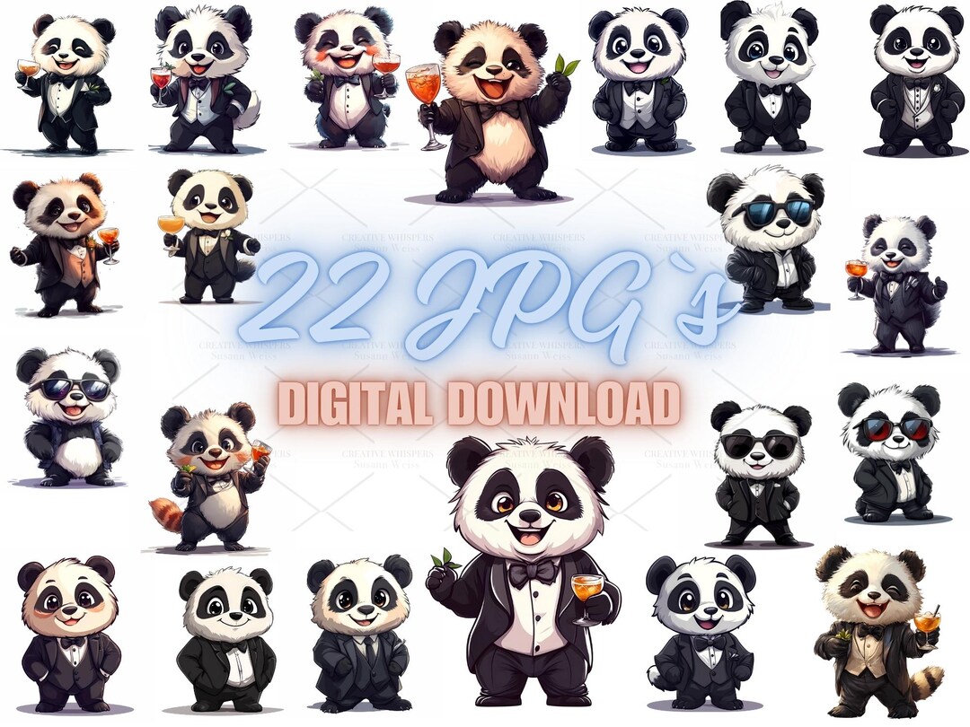 22 Cute Panda Character Clipart, Panda Pack for Commercial Use, Instant ...