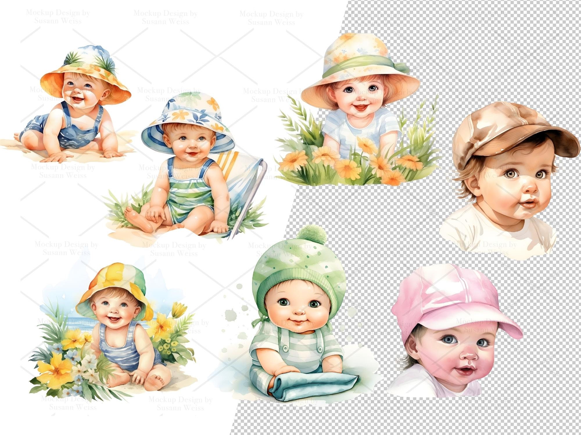 Set of 21 Digital Cute Watercolor Baby, Cute Baby Watercolor, Cute Baby ...
