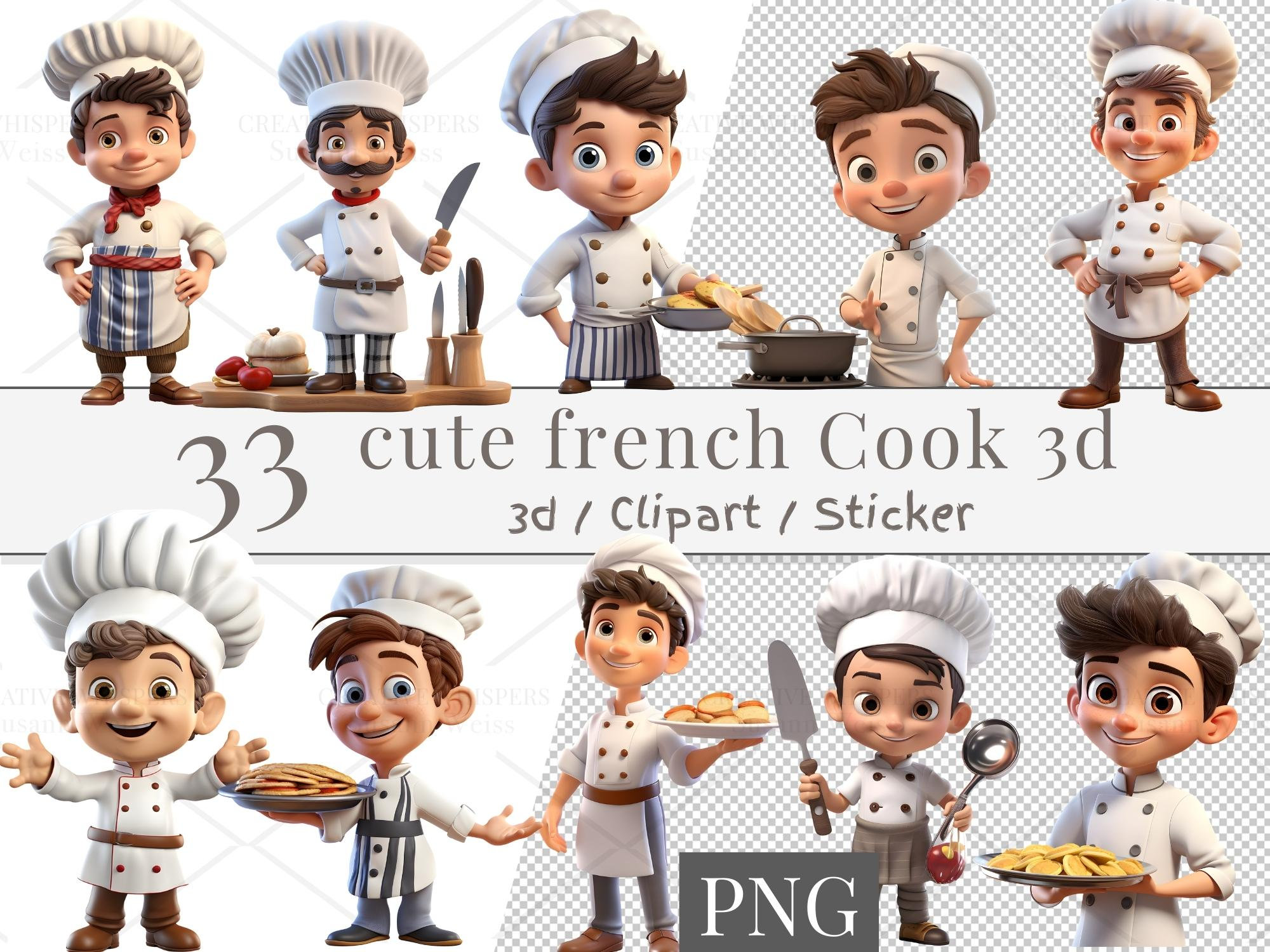 33 Digital Cute Cook 3d Clipart Set, Cute Cook Sticker, Sublimation ...