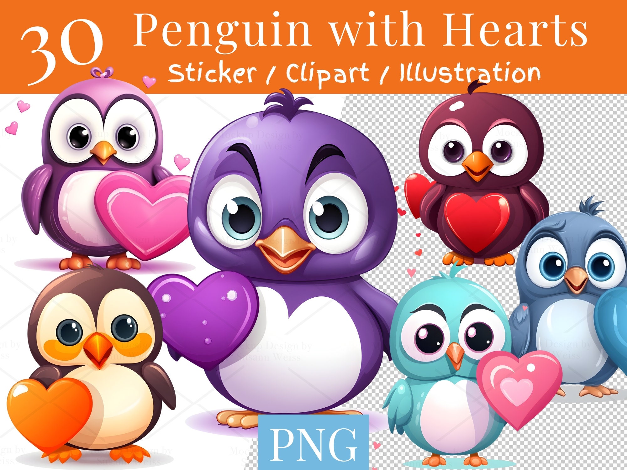 30 Digital Cute Penguin Clip Art Set, Cute Penguin Sticker, Sublimate ...