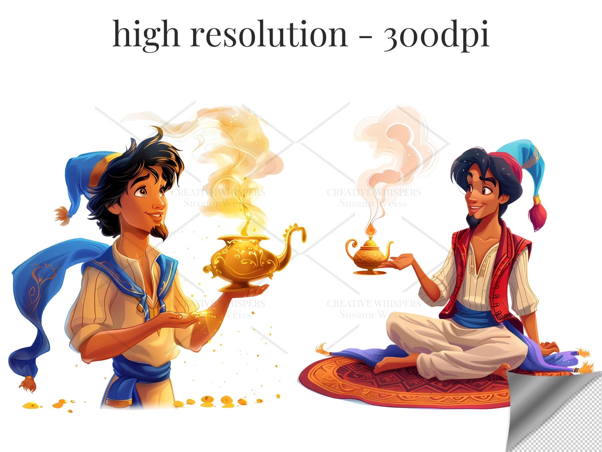 Cute Aladdin and Magic Lamp, Clipart Bundle 10 High Quality Pngs ...