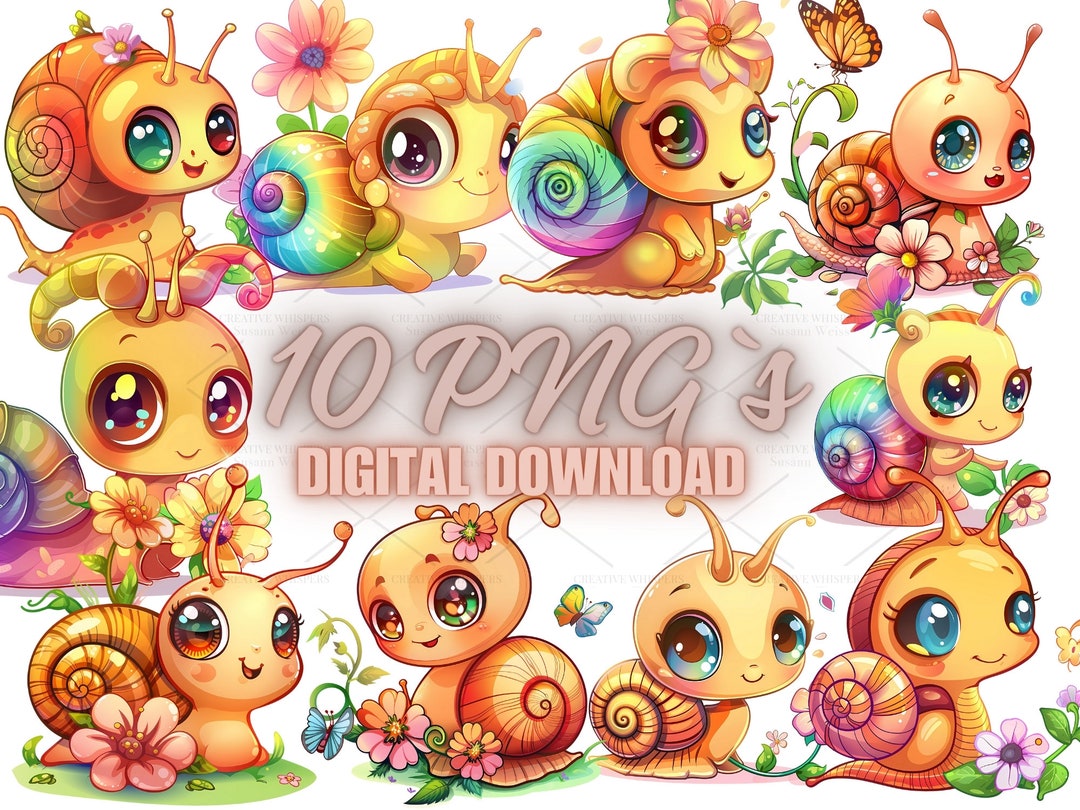 10 Cute Snail Pngs – Adorable Kawaii Snails With Flowers & Rainbows for ...