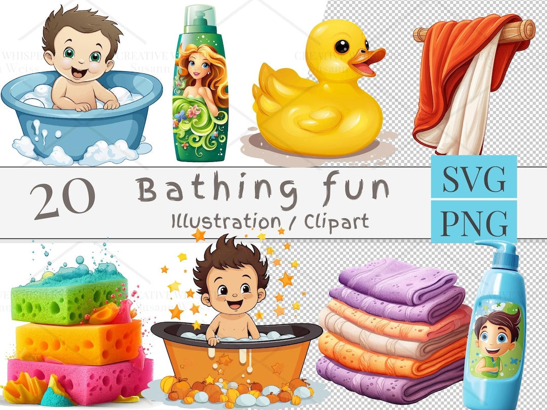 20 Cute Bathing Fun Stickers & Clipart - Digital Downloads With ...