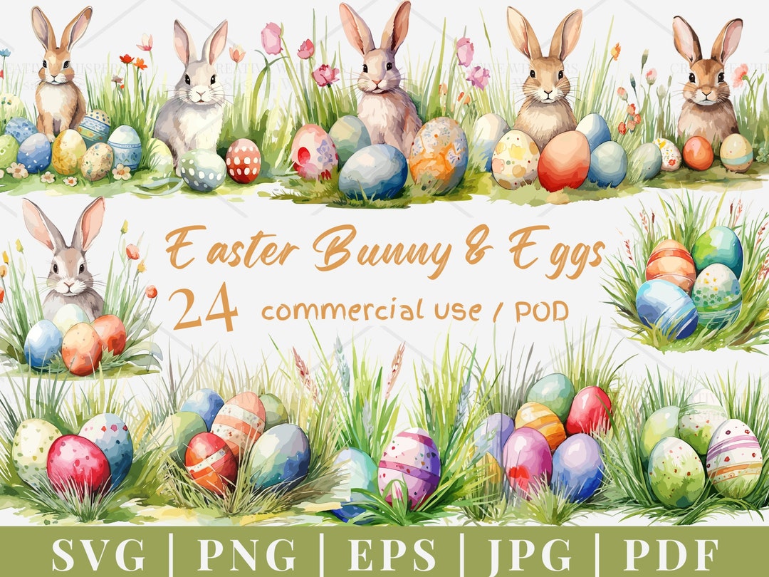 24 Watercolor Easter Set SVG, PNG, Commercial Use, Clipart Vector ...