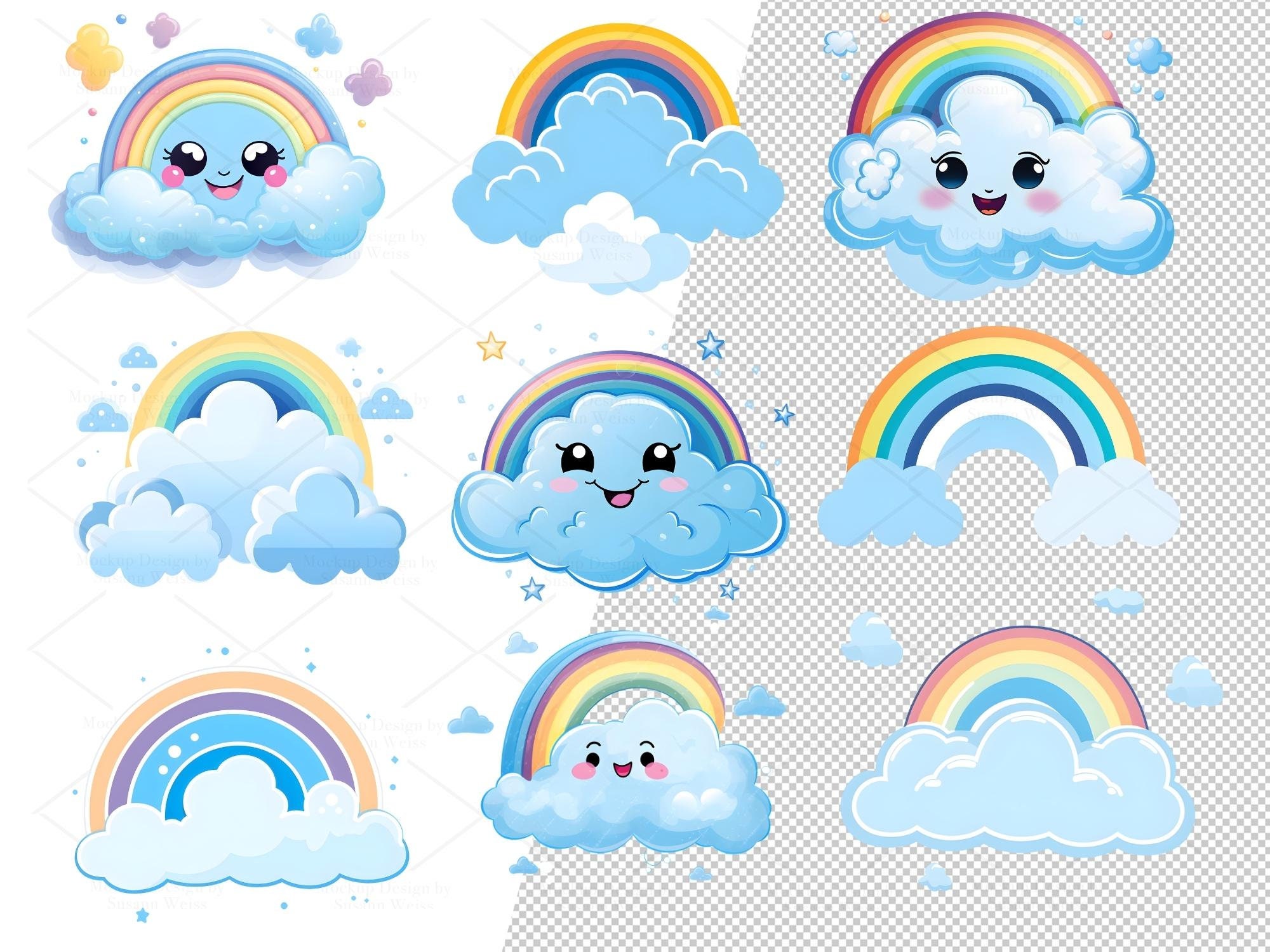36 Digital Cute Rainbow Clip Art Set, Cute Rainbow Sticker, Cute ...