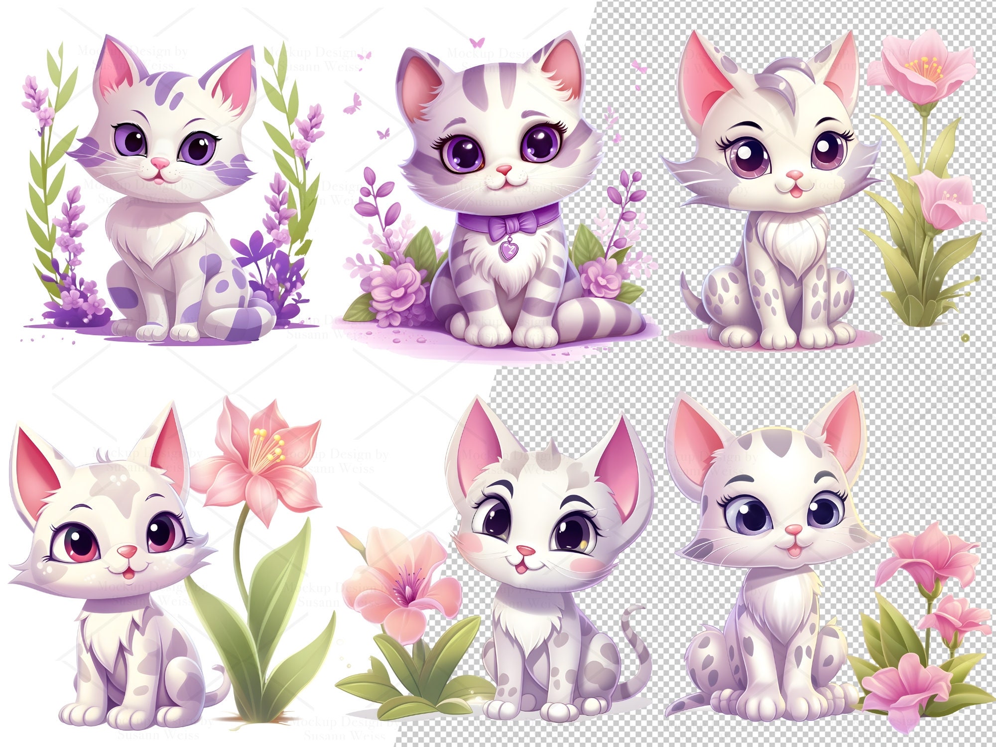 30 Digital Cute Cat Clip Art Set Cute Cat Sticker - Etsy