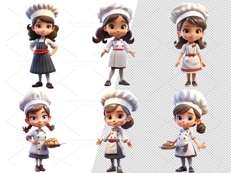 24 Digital Cute Cook Girl 3d Clipart Set, Cute Cook Sticker ...