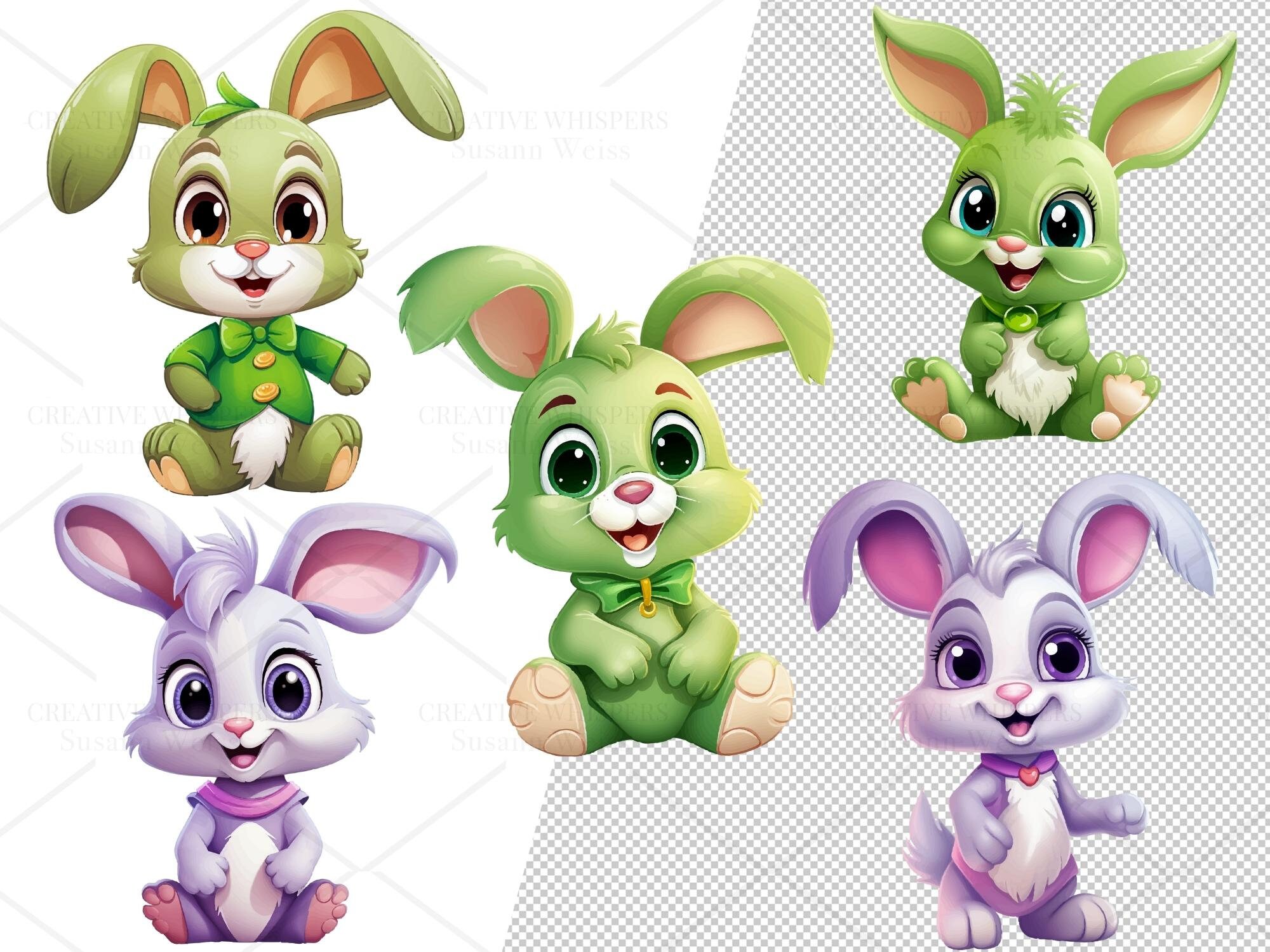 20 Cute Rabbits Stickers Clipart Digital Downloads With - Etsy