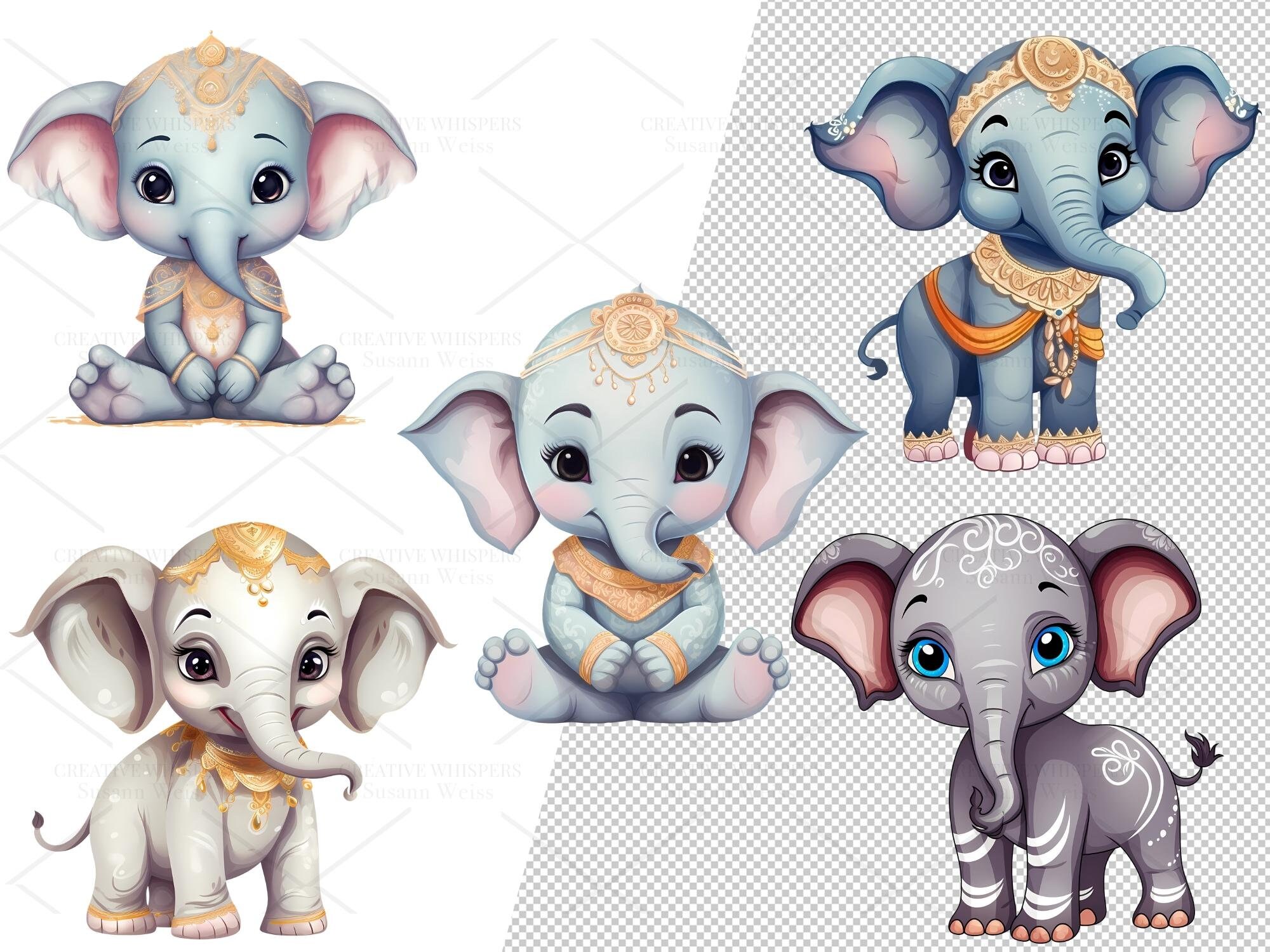 20 Digital Cute Elephant Clipart Set, Indian Elephant Sticker, PNG ...