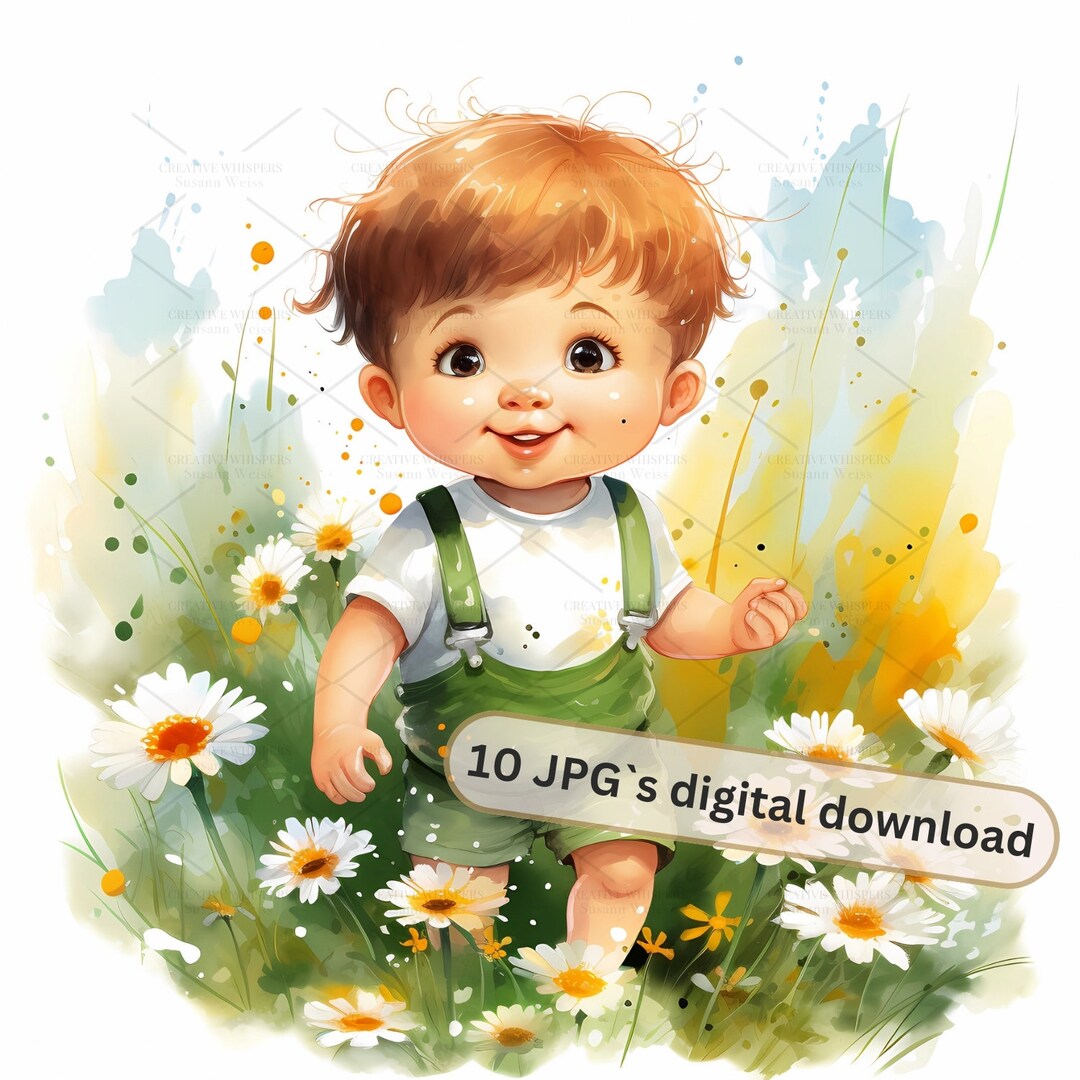 Cute Boy With Flowers Watercolor Clipart Bundle- 10 High Quality Images ...
