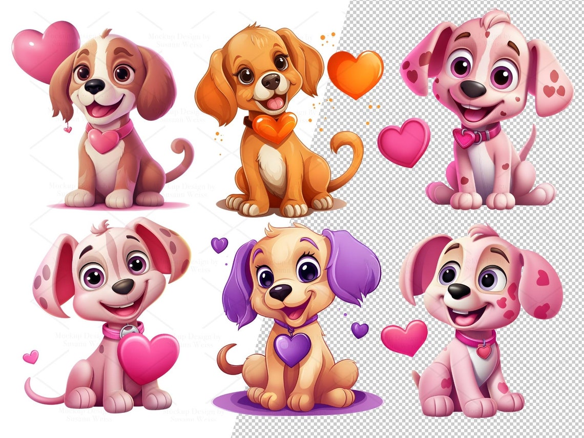 30 Digital Cute Dog Clip Art Set, Cute Dog Sticker, Cute Dog Colorful ...