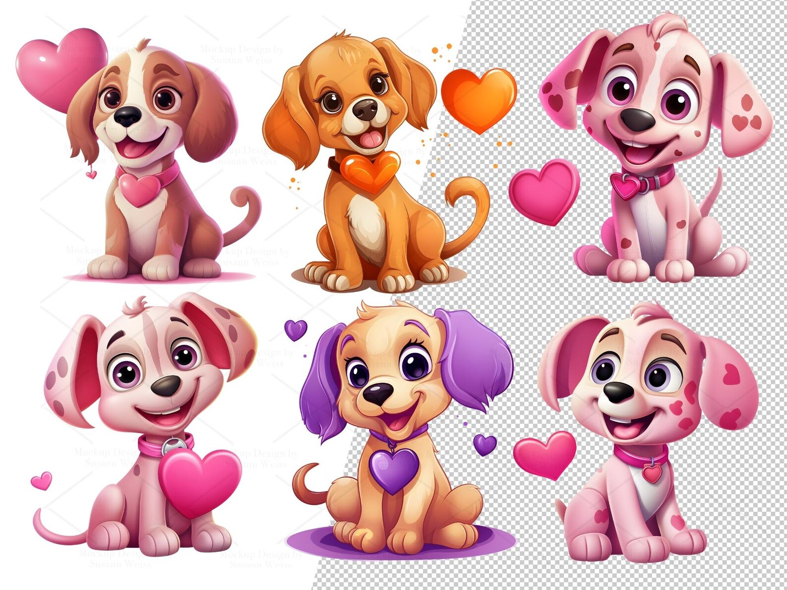 30 Digital Cute Dog Clip Art Set, Cute Dog Sticker, Cute Dog Colorful ...