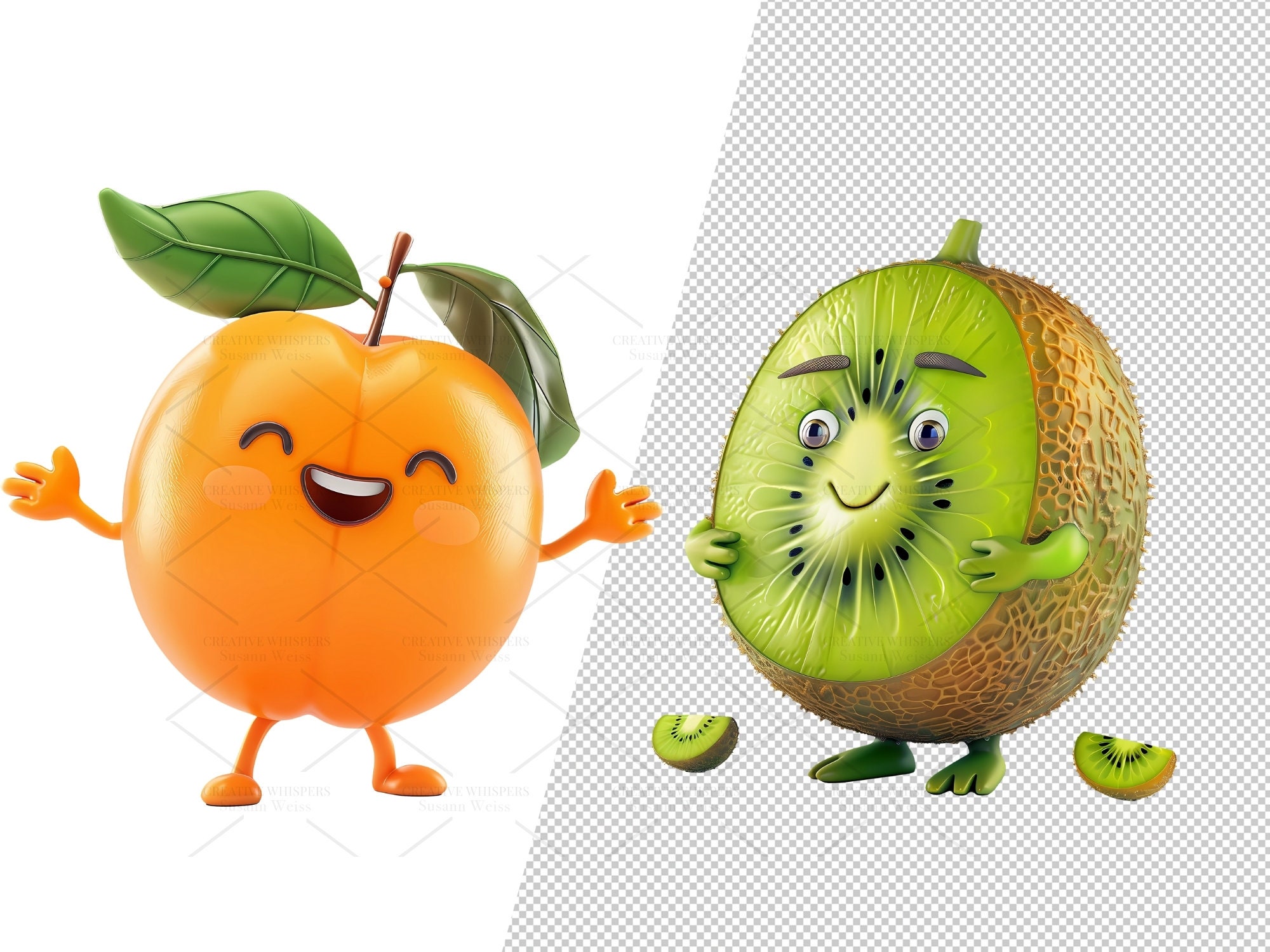 Cute Funny Fruits Cartoon Sticker Clipart Bundle- 10 High Quality Pngs ...