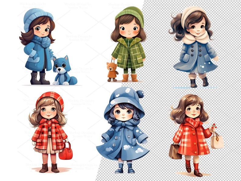24 Digital Cute Little Girl Clip Art Set, Cute Little Girl Sticker, PNG ...