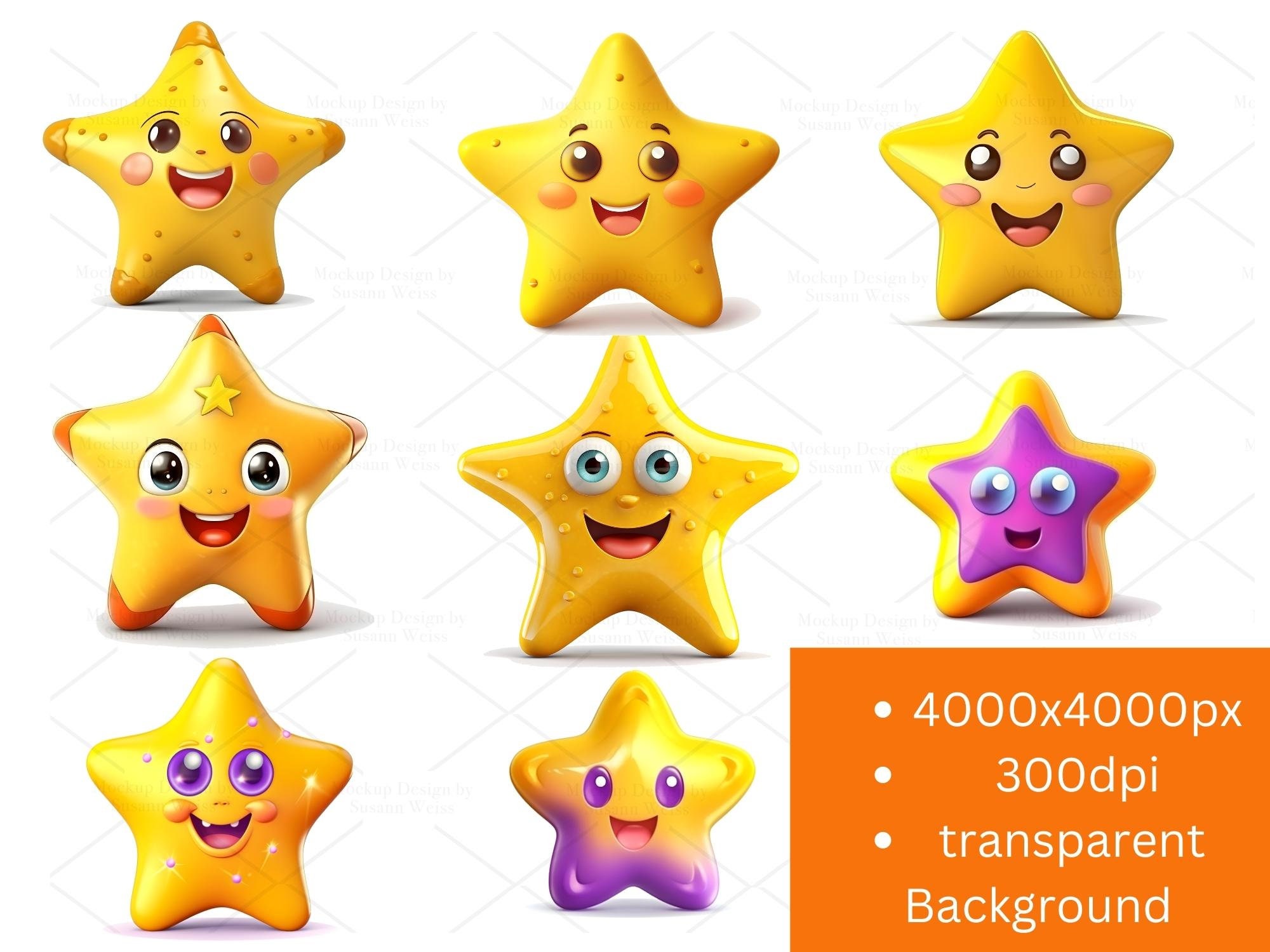53 Digital Cute Star Clip Art Set, Cute Star Sticker, Cute Star ...