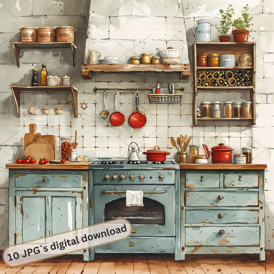 Vintage Kitchen Watercolor Clipart Bundle 10 High Quality Watercolor ...