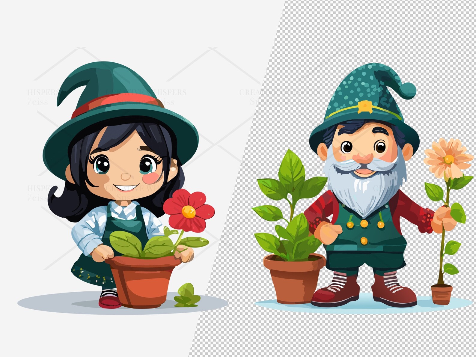 Gardener Boy and Gardener Girl Illustration 10 Bundle SVG, PNG, Clipart ...