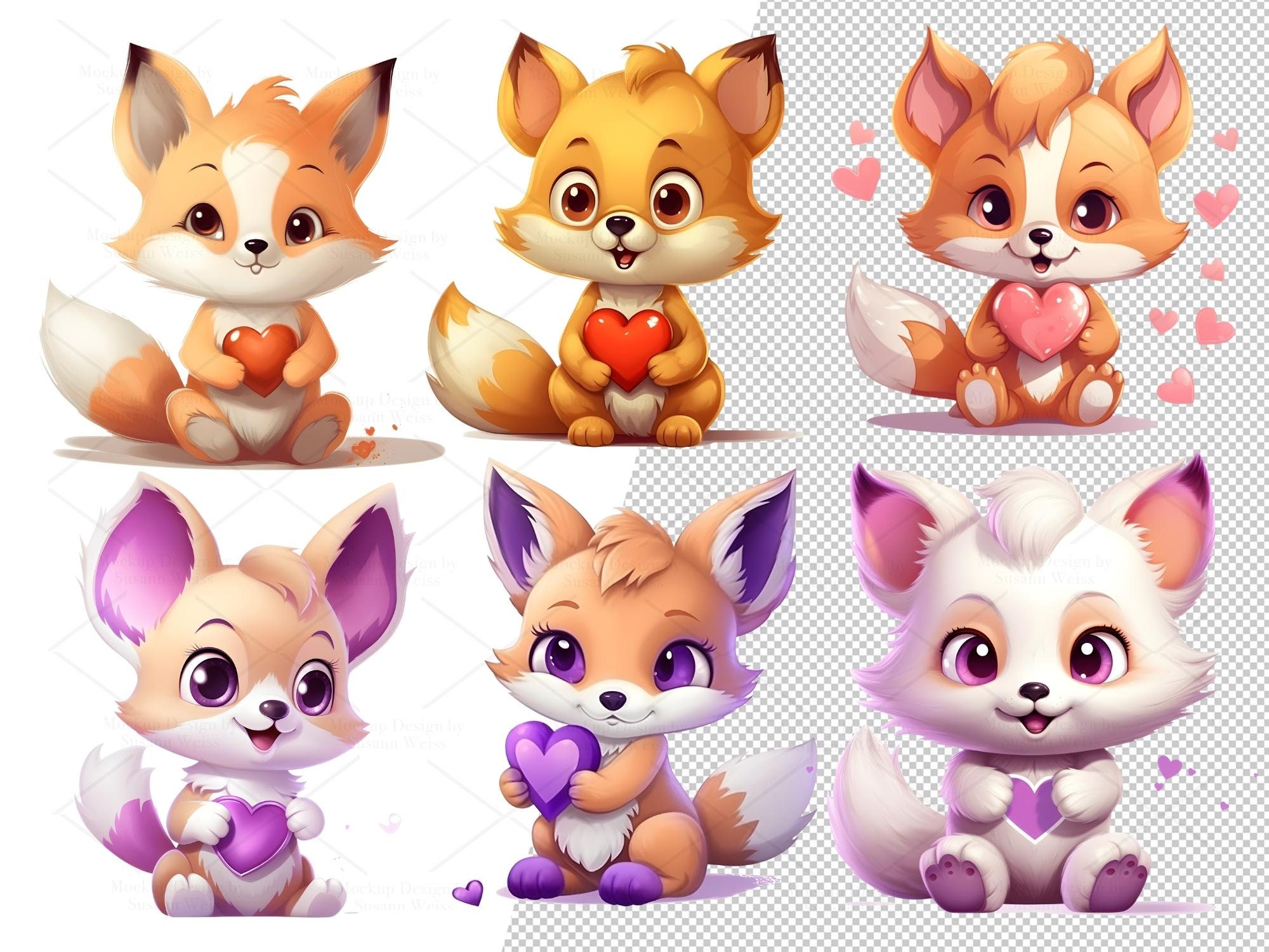 30 Digital Cute Fox Clip Art Set, Cute Fox Sticker, Cute Fox Colorful ...