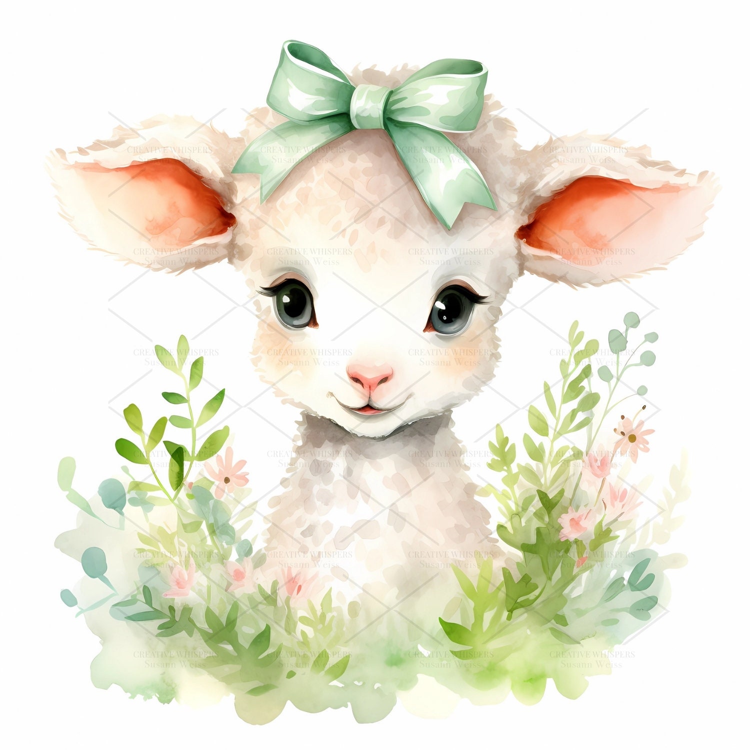 Baby Sheep, Lamb Meadow Vintage Watercolor Clipart Bundle- 10 High ...