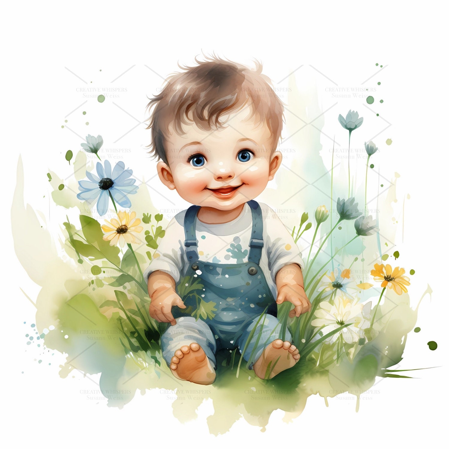 Cute Boy With Flowers Watercolor Clipart Bundle 10 High Quality Images ...