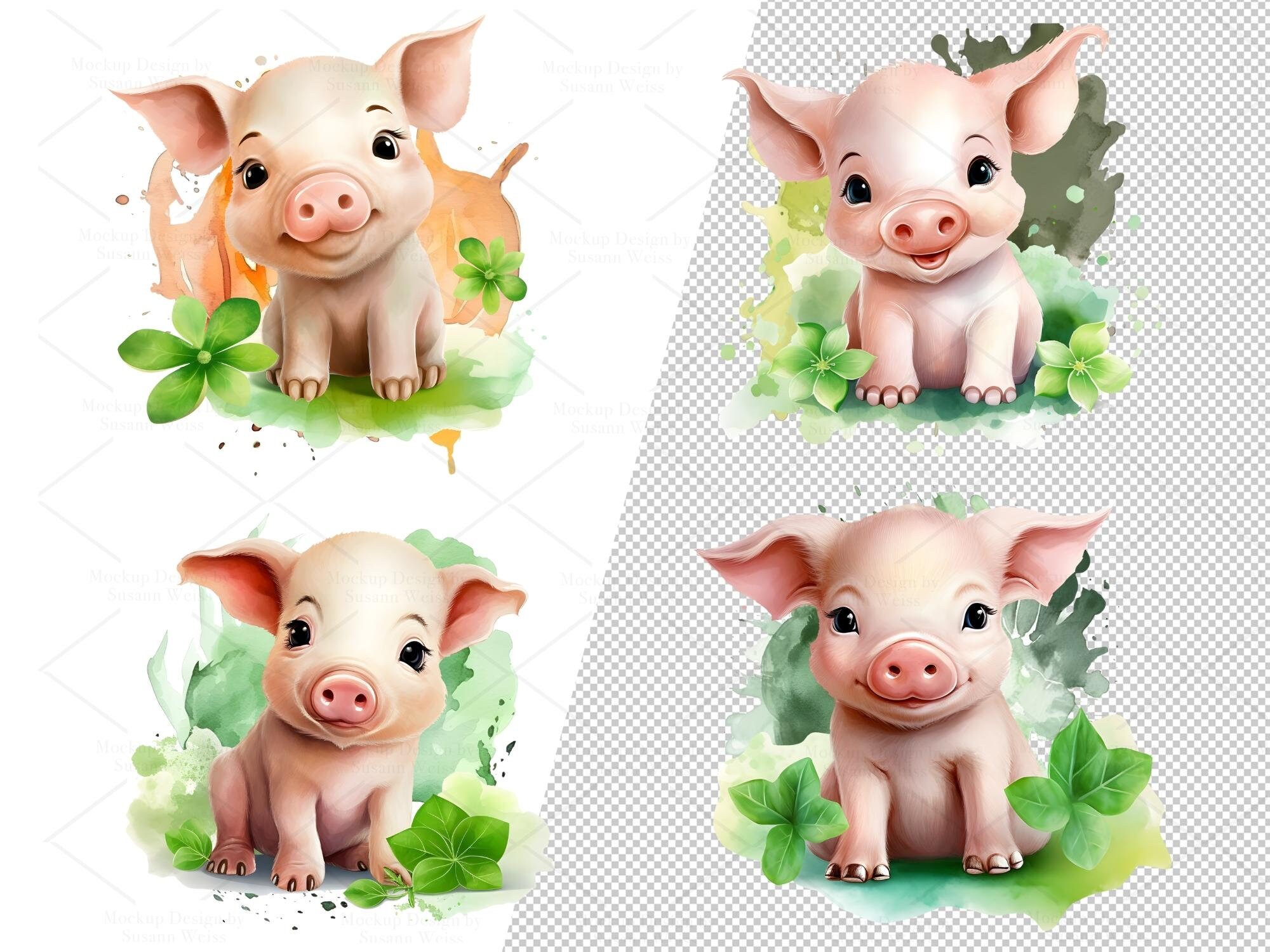 16 Digital Cute Pig Clip Art Set, Cute Pig Sticker, Sublimation Design ...