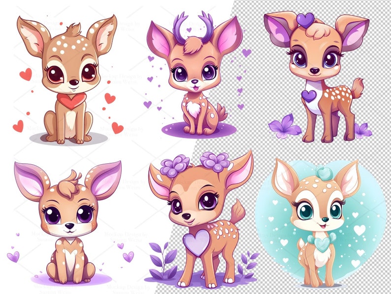 30 Digital Cute Fawn Clipart Set, Cute Fawn Sticker, Cute Fawn ...
