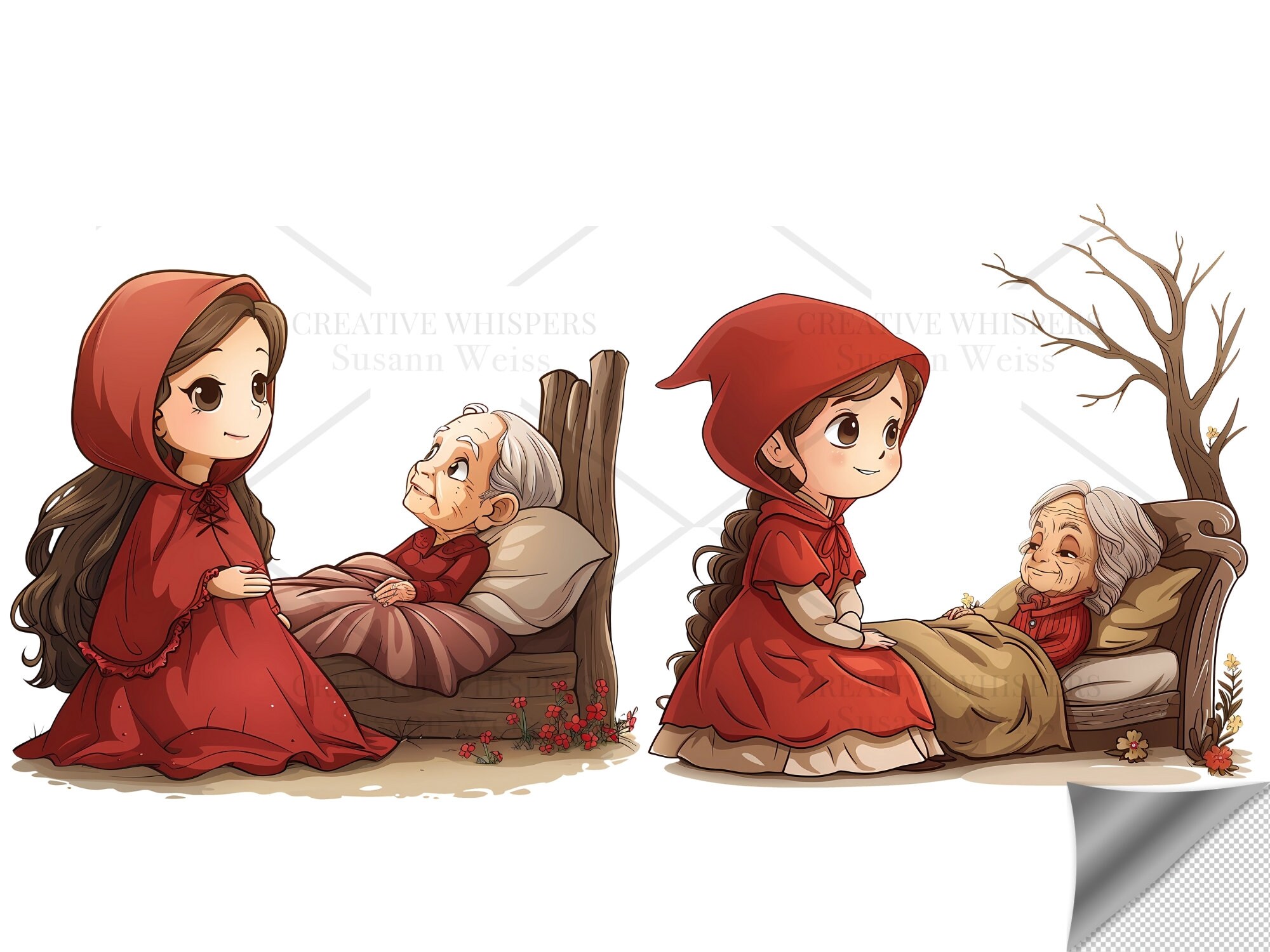 Cute Little Red Fairy Tale Figures, Clipart Bundle 10 High Quality Pngs ...