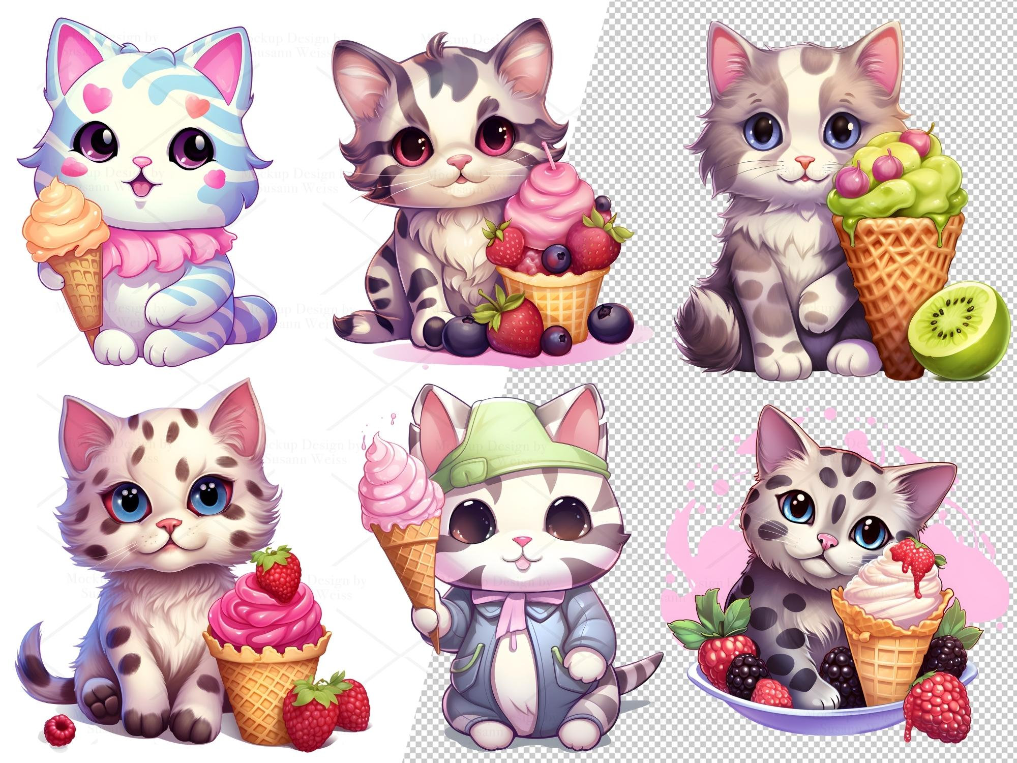 24 Digital Cute Cats With Ice Cream Clip Art Set Cats With - Etsy