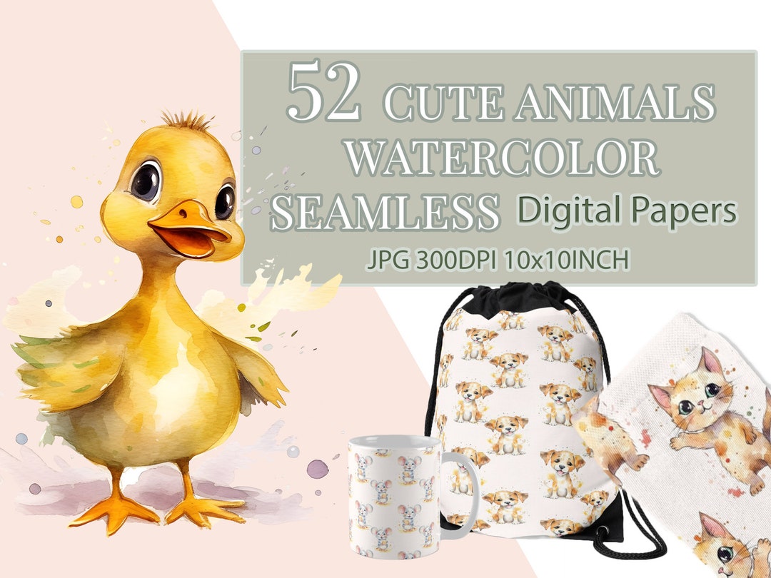 52 Cute Animals Seamless Pattern Digital Paper A Collection of Animals ...
