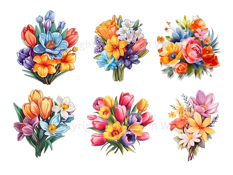 24 Digital Flower Clip Art Set, Flower Sticker, Flower Colorful PNG - Etsy