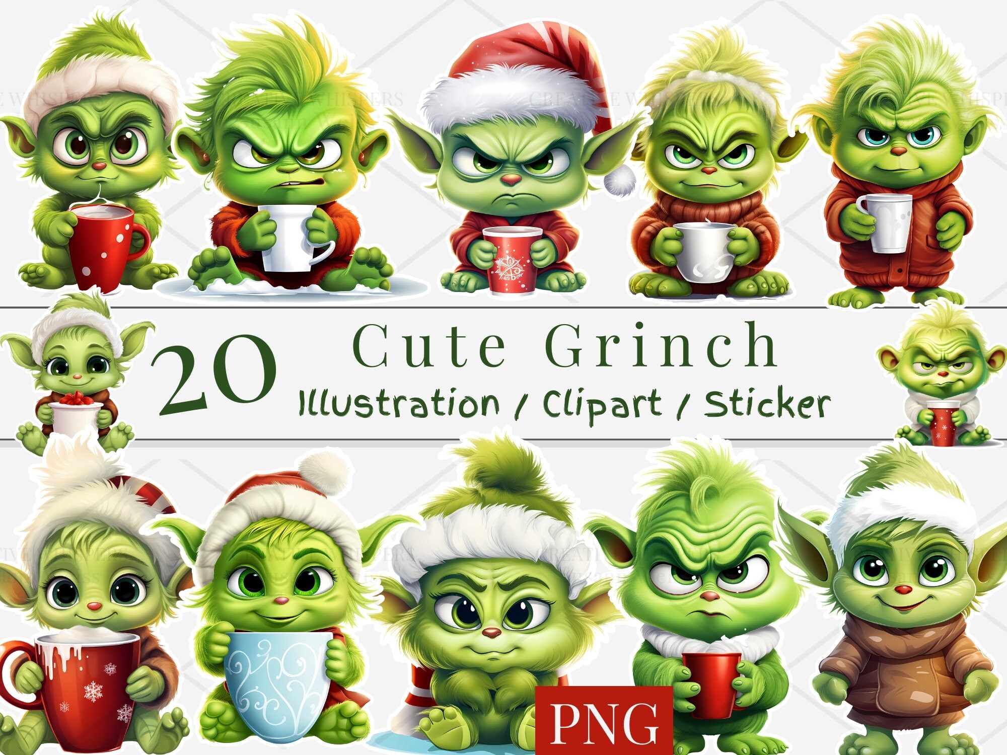 20 Digital Cute Grinch Clip Art Set, Cute Grinch Sticker, Sublimation ...