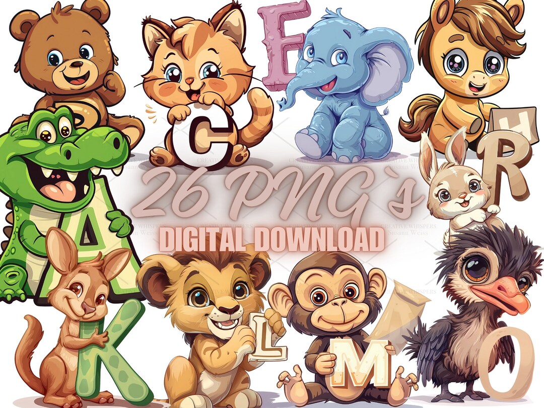 Cute Animal Alphabet Clipart Abc Bundle- 26 High Quality Pngs ...