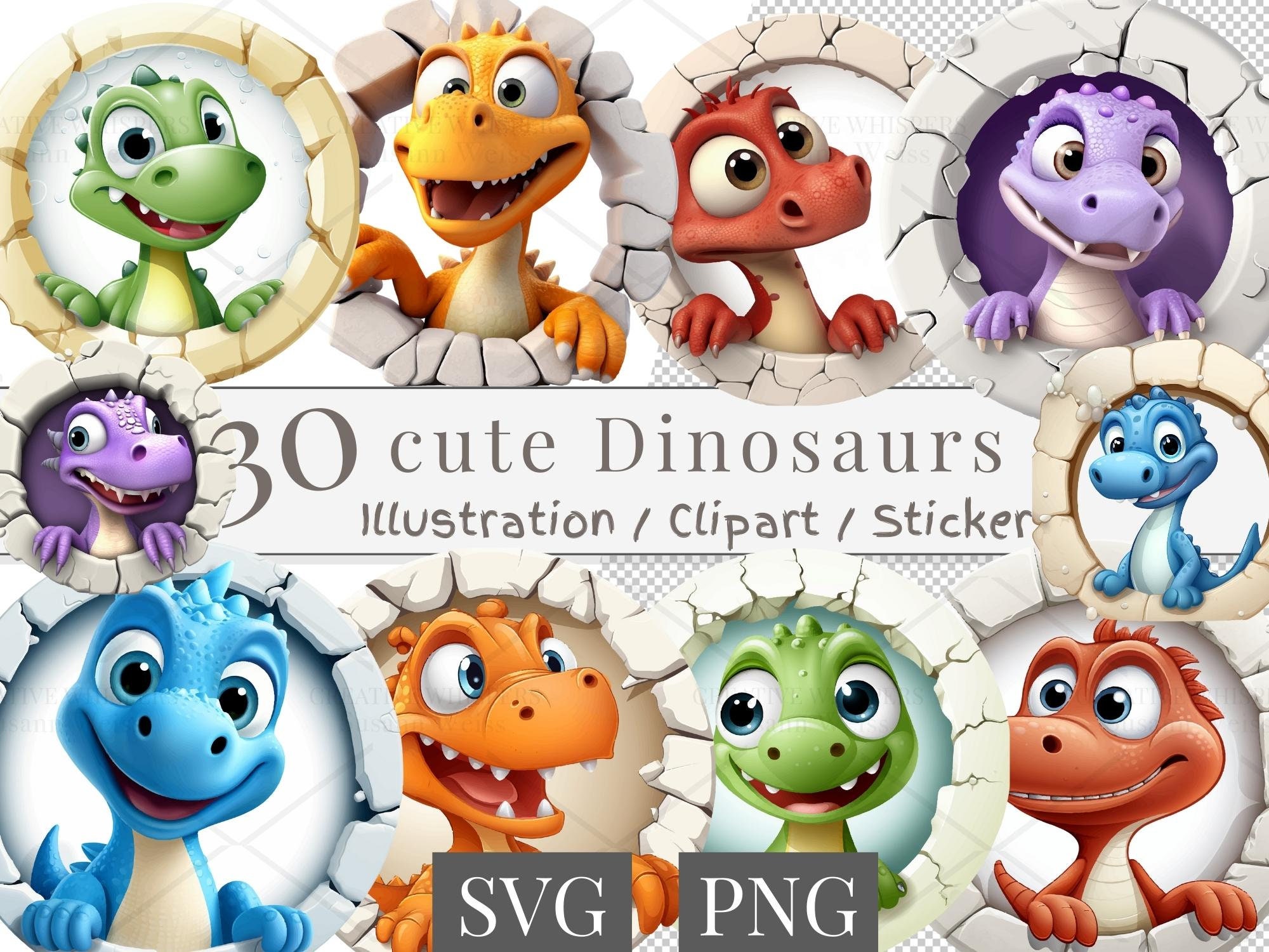 30 Digital Cute Dinosaurs Sticker SVG PNG Clipart Set - Etsy