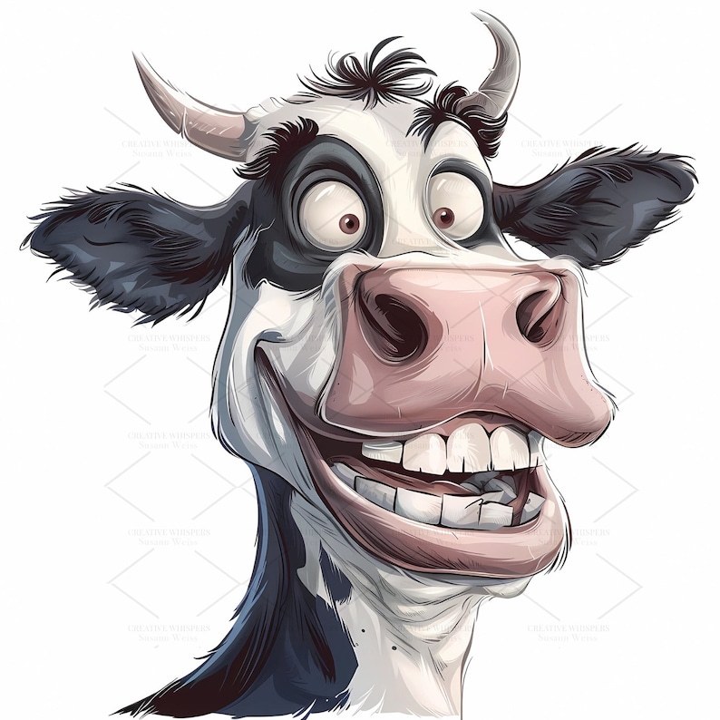 Cute Funny Crazy Cow Clipart Bundle- 10 High Quality Watercolor Jpgs ...
