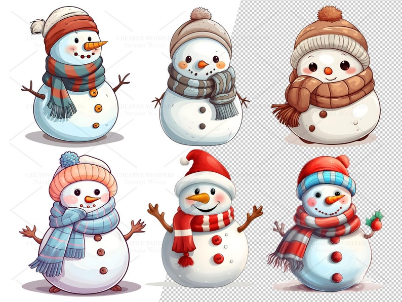 30 Snowman Clip Art Set, (digital Download), Winter Watercolor Snowmen ...