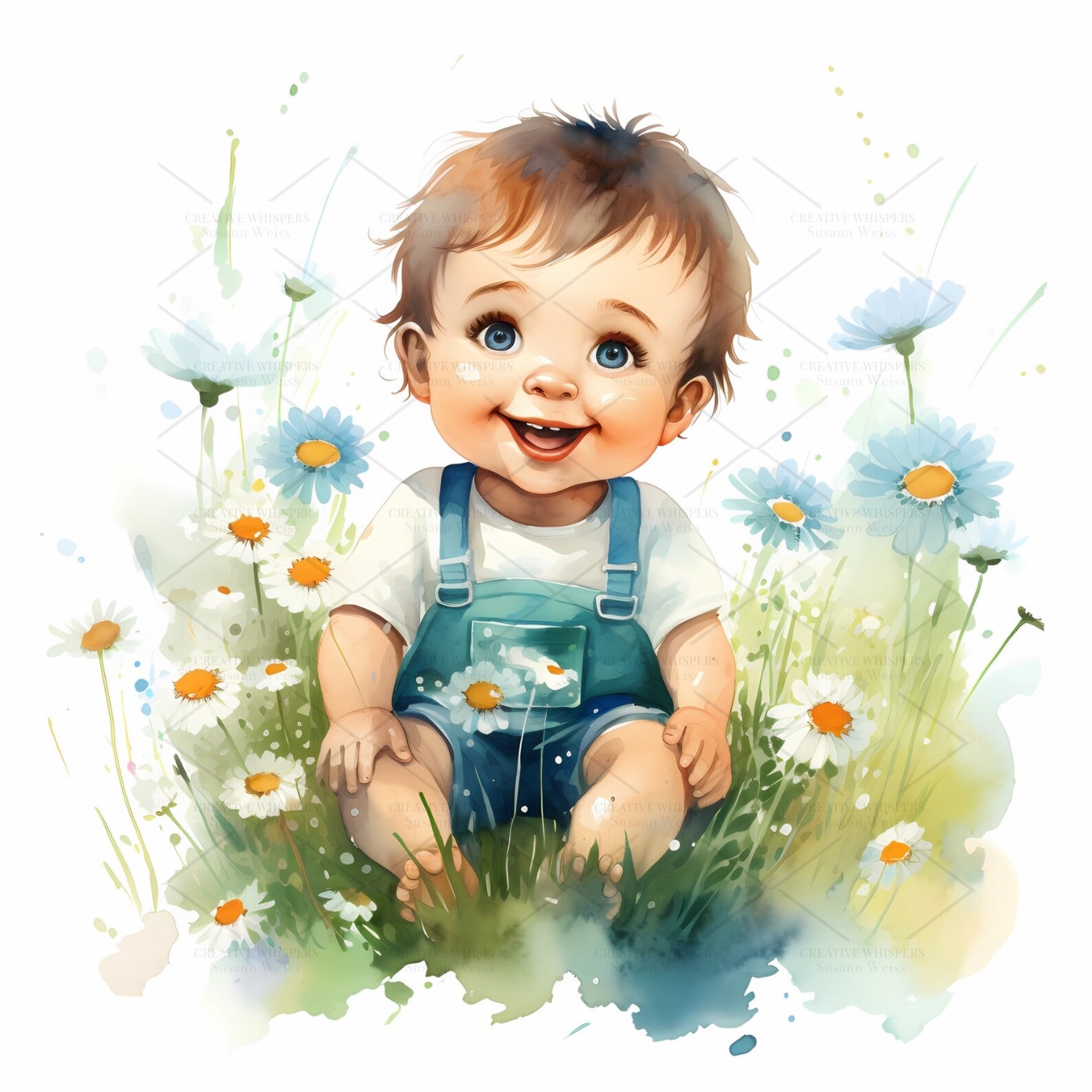 Cute Boy With Flowers Watercolor Clipart Bundle- 10 High Quality Images ...