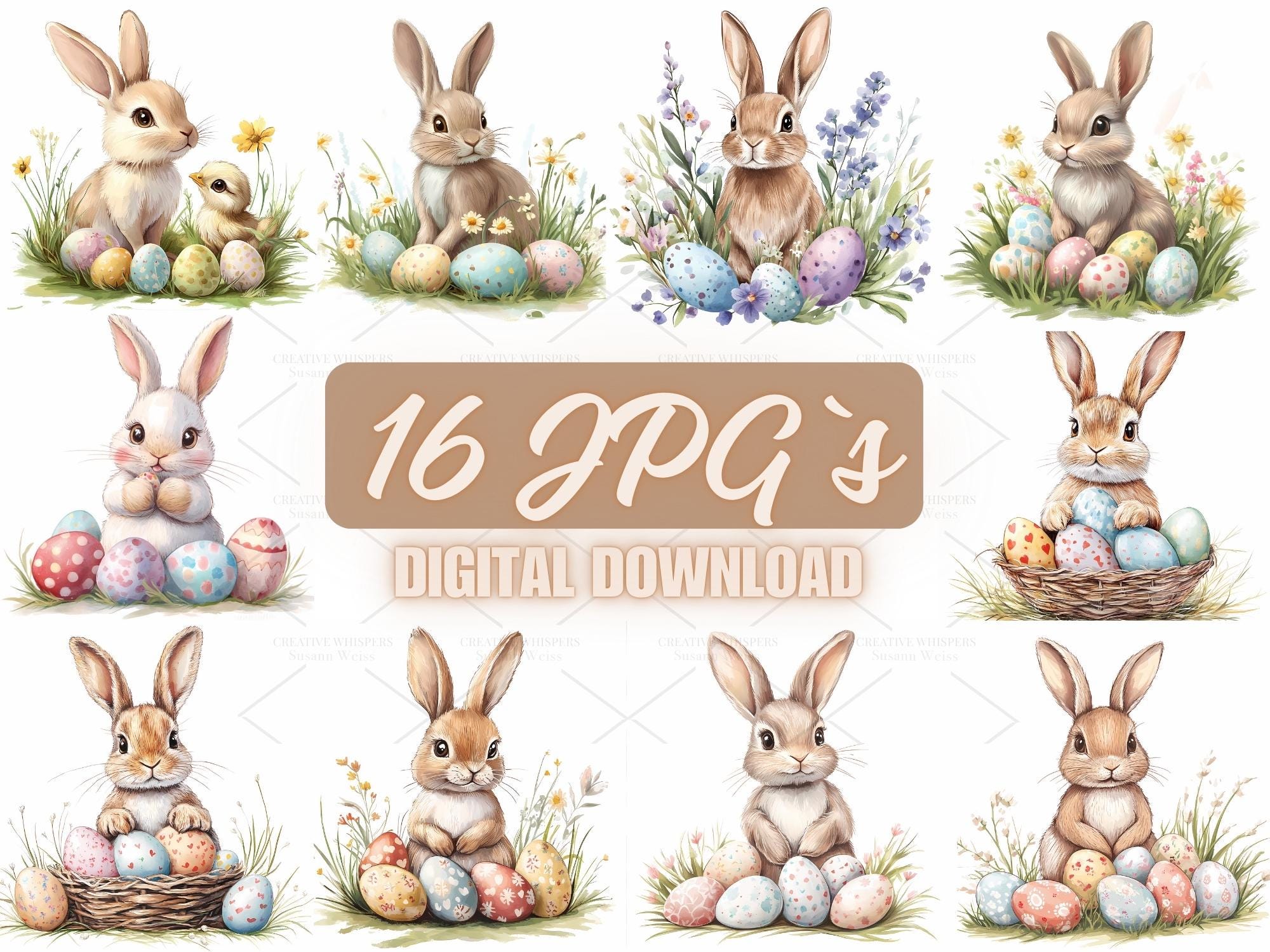 Watercolor Easter Bunny Clipart: 16 Jpgs for Crafts & Prints (digital ...