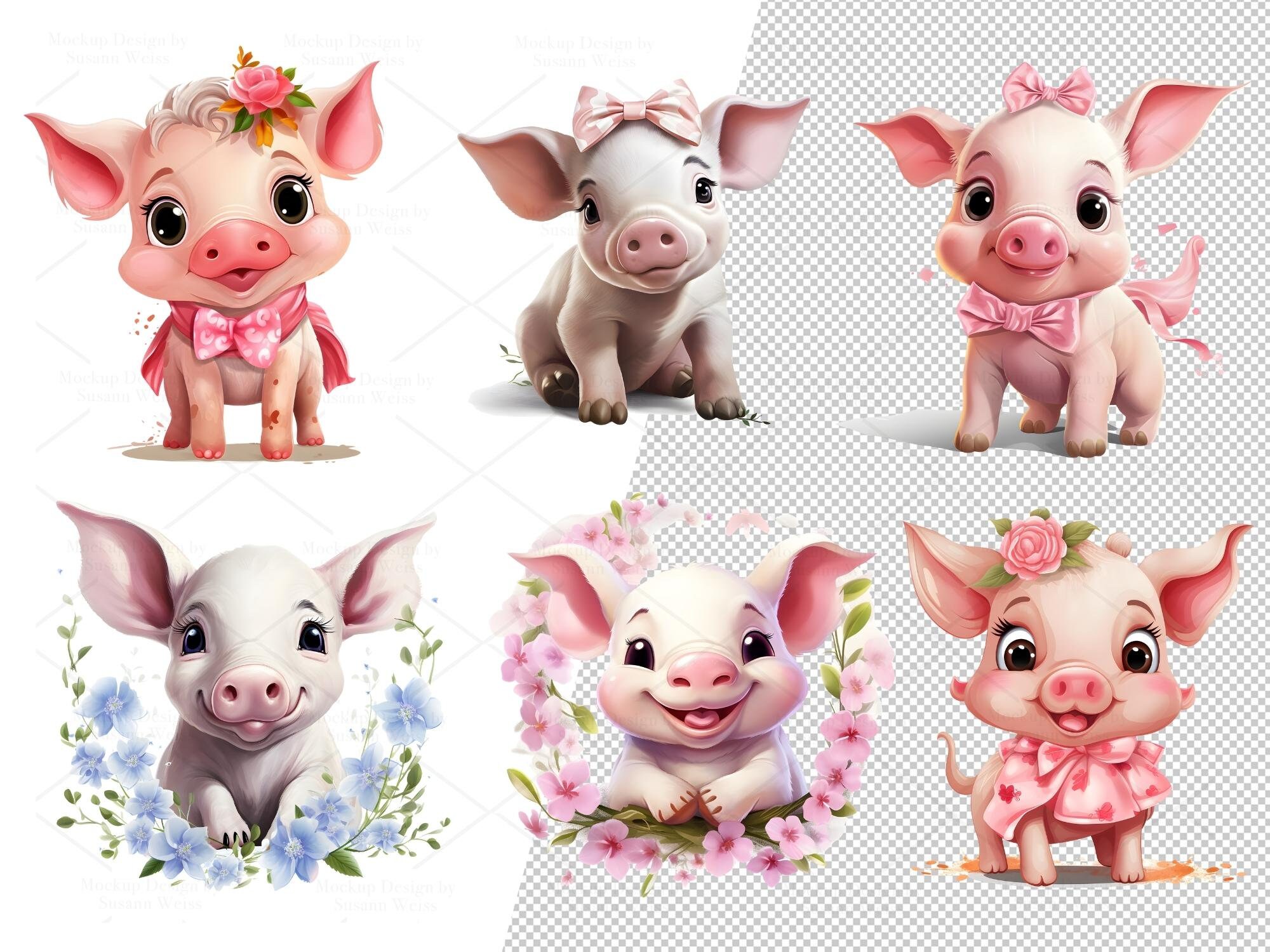 24 Digital Cute Pig Clip Art Set Cute Pig Sticker Cute Pig - Etsy