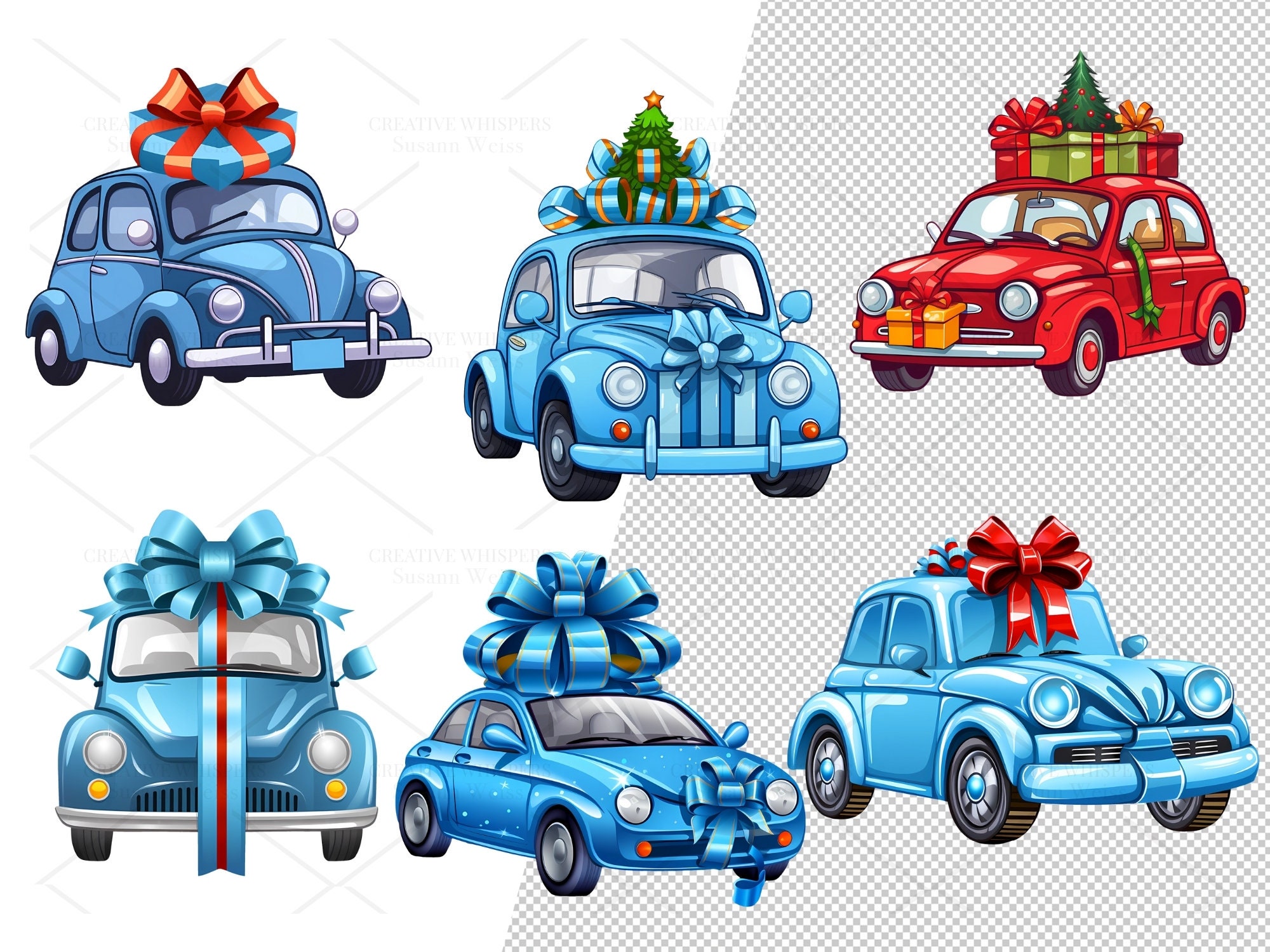24 Digital Christmas Car Clip Art Set, Christmas Car Sticker ...