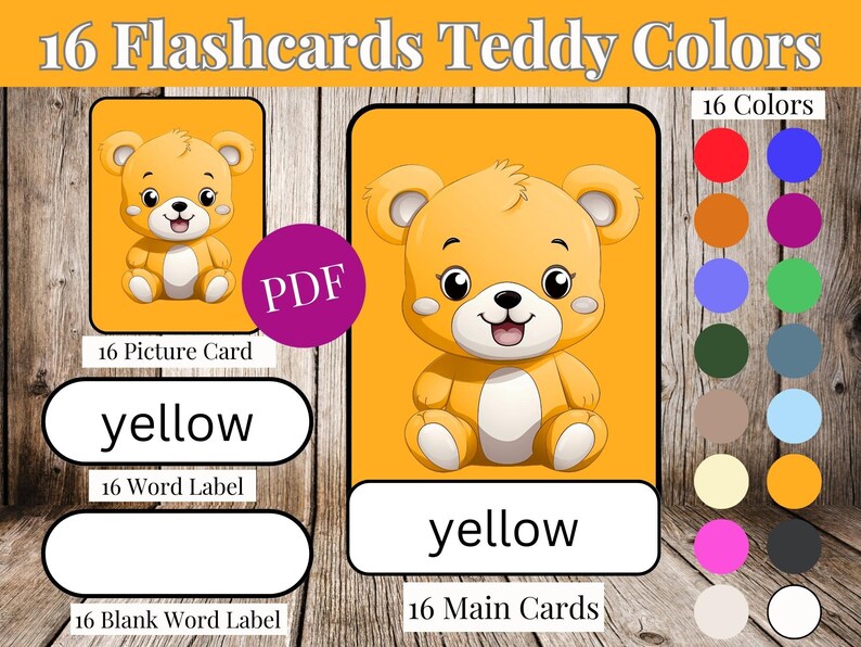 16 Cute Teddy Bear Flashcards for Kids Discover Colors Playfully PDF - Etsy