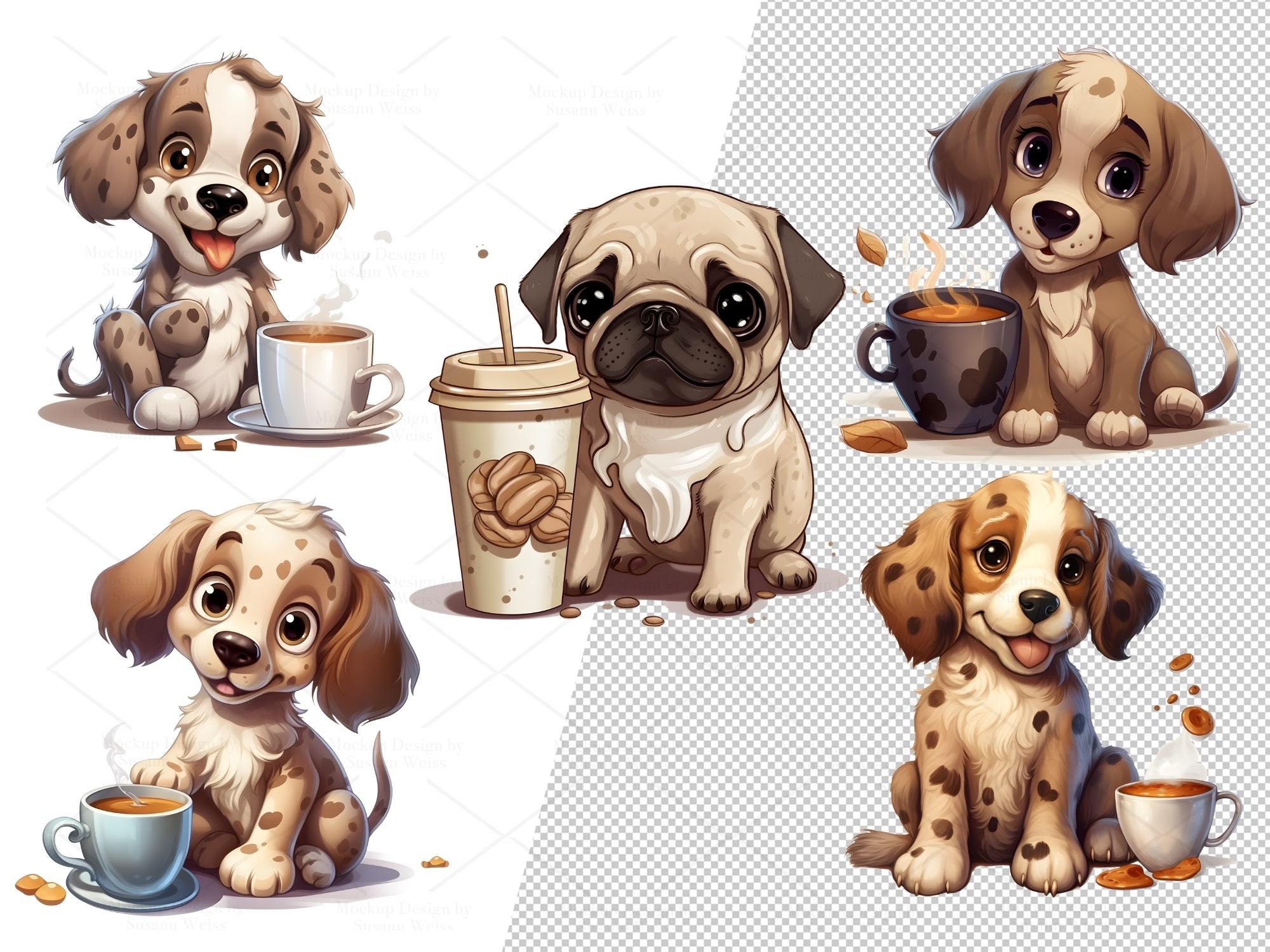 28 Digital Cute Dogs With Coffee Clip Art Set, Cute Dogs With Coffee ...