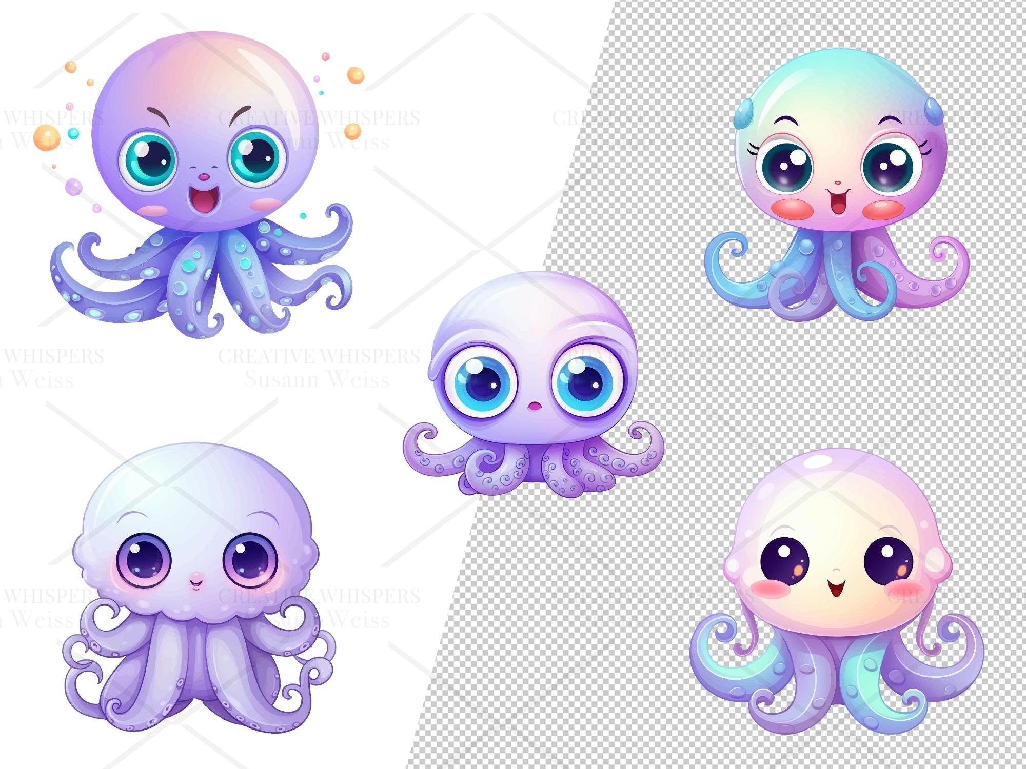 20 Cute Octopus Stickers Clipart, Digital Downloads With Transparent ...