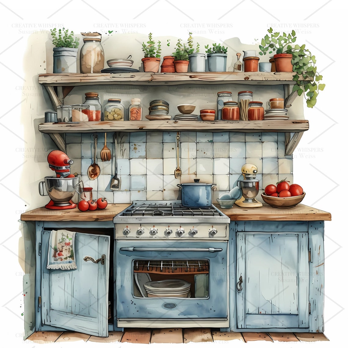 Vintage Kitchen Watercolor Clipart Bundle 10 High Quality Watercolor ...
