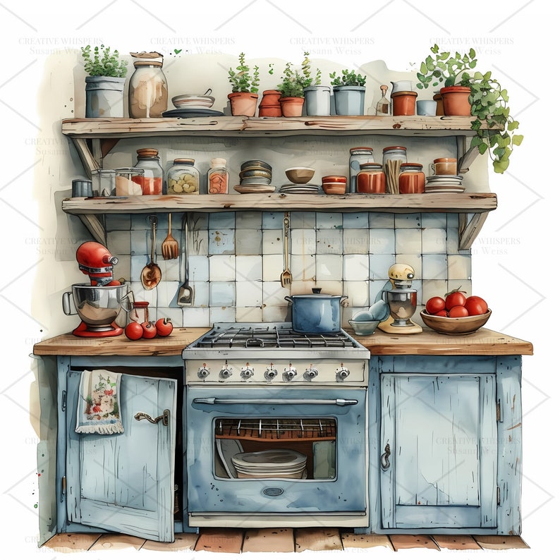 Vintage Kitchen Watercolor Clipart Bundle 10 High Quality Watercolor ...