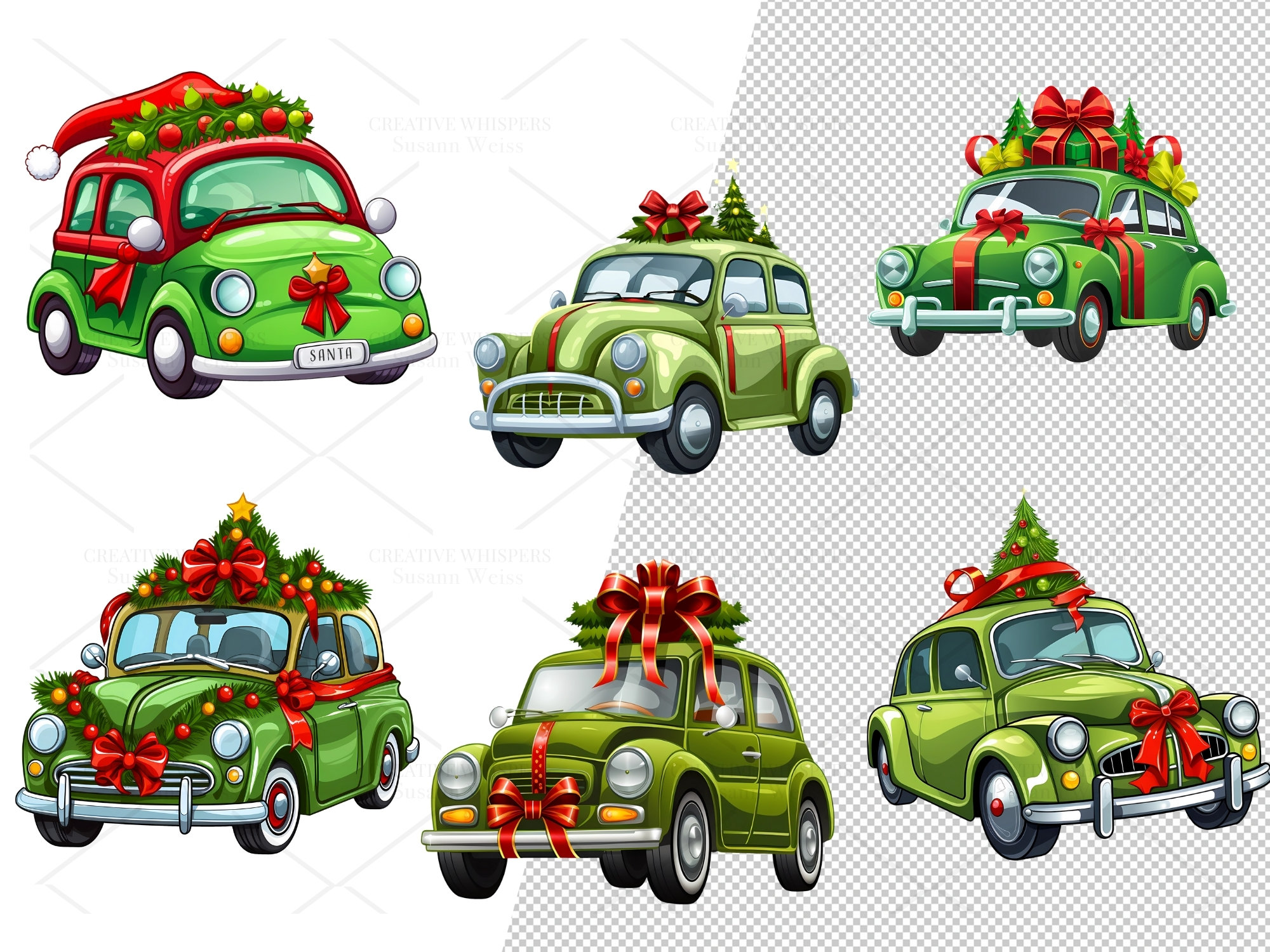 24 Digital Christmas Car Clip Art Set, Christmas Car Sticker ...